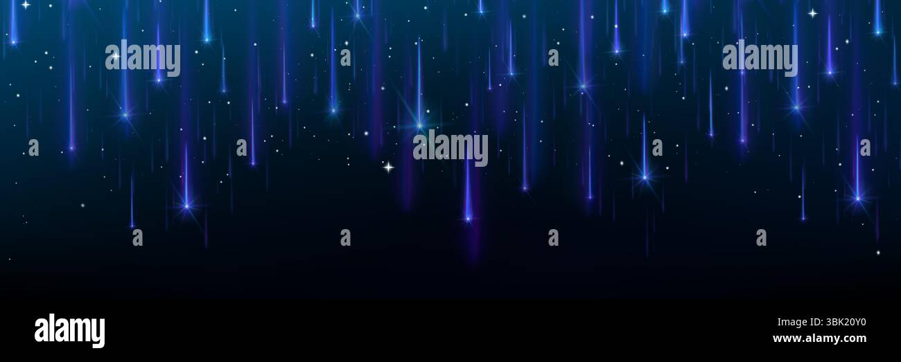 Meteor shower background with blue shooting stars falling through night ...