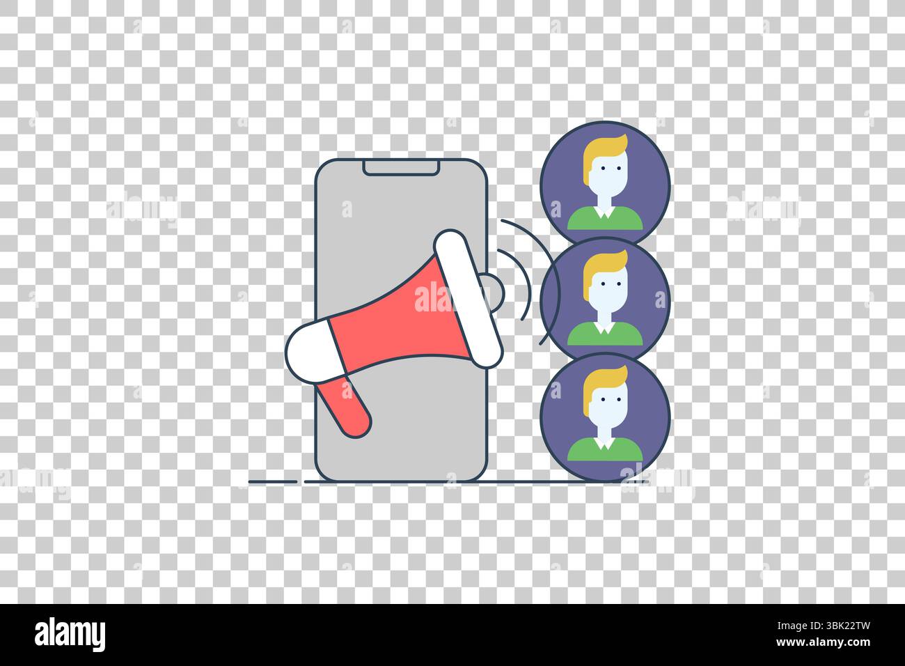 Vector illustration of smartphone with red megaphone and avatars ...