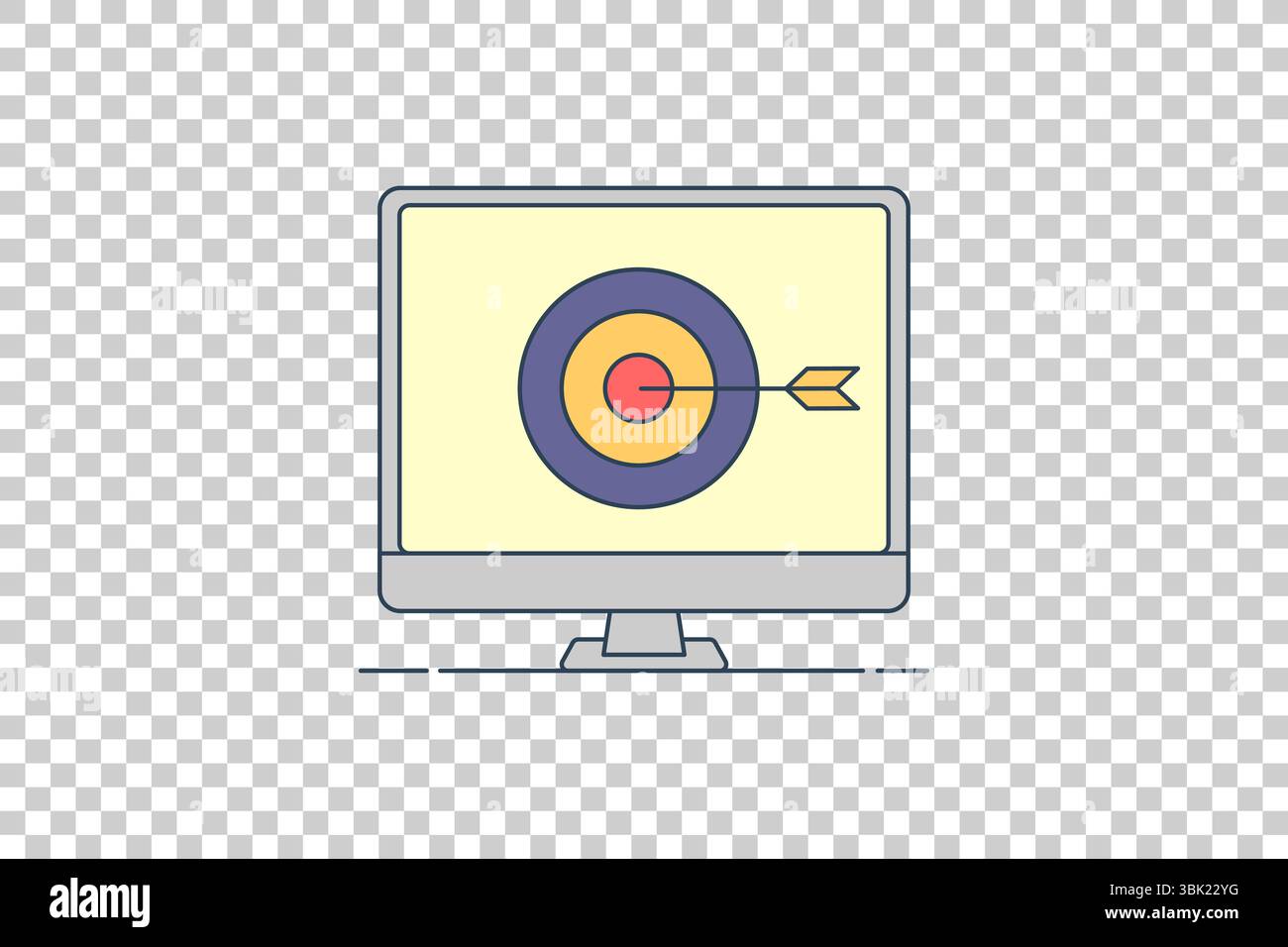 Vector illustration of computer monitor with bullseye target and arrow ...
