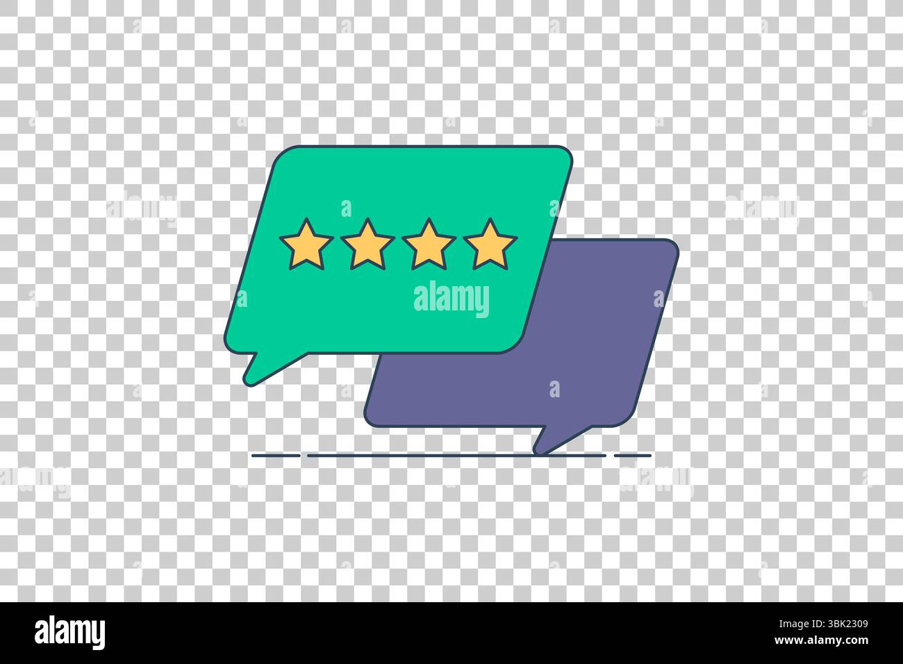 Vector illustration of overlapping speech bubbles with five-star rating ...