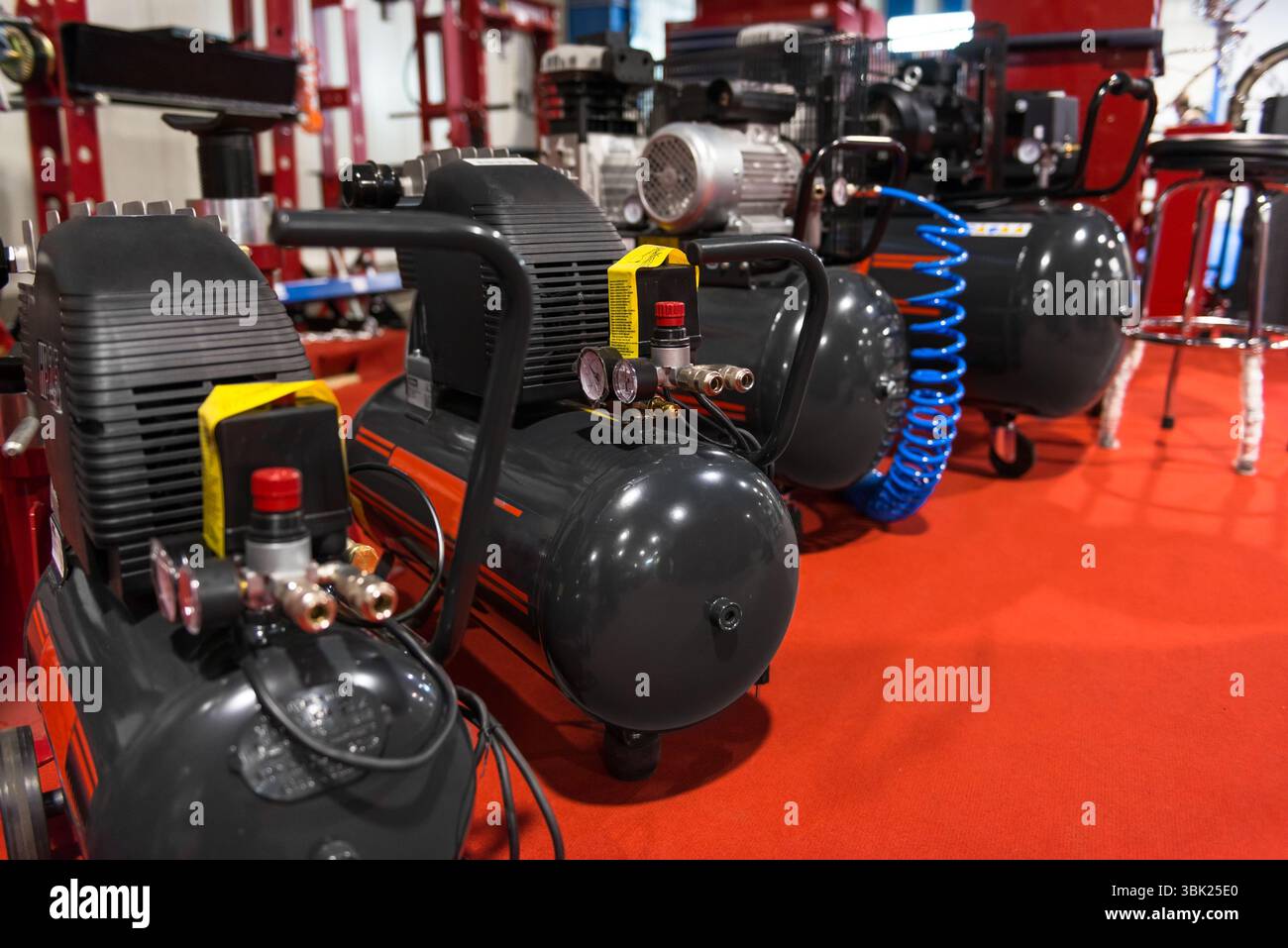 Many air compressors pressure pumps closeup photo hi-res stock ...