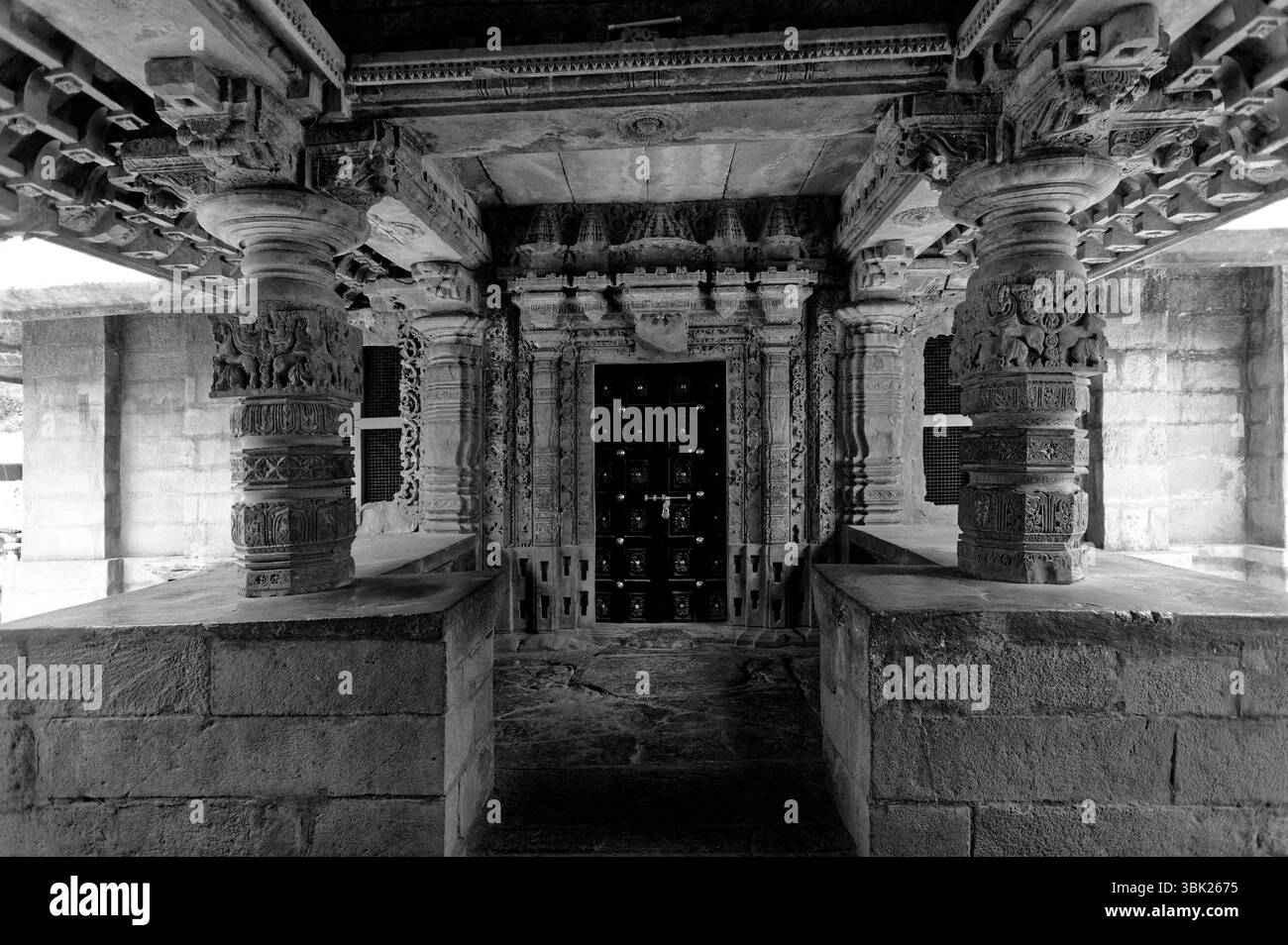 Black and white photo of magnificent sculptured entrance of Nagaresvara ...