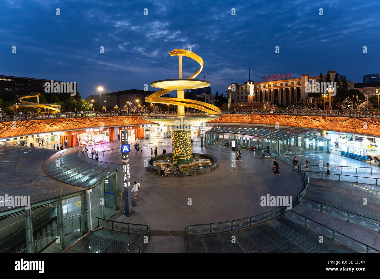 Chengdu, China - May 12 2025: The sun has set over the Tianfu square ...