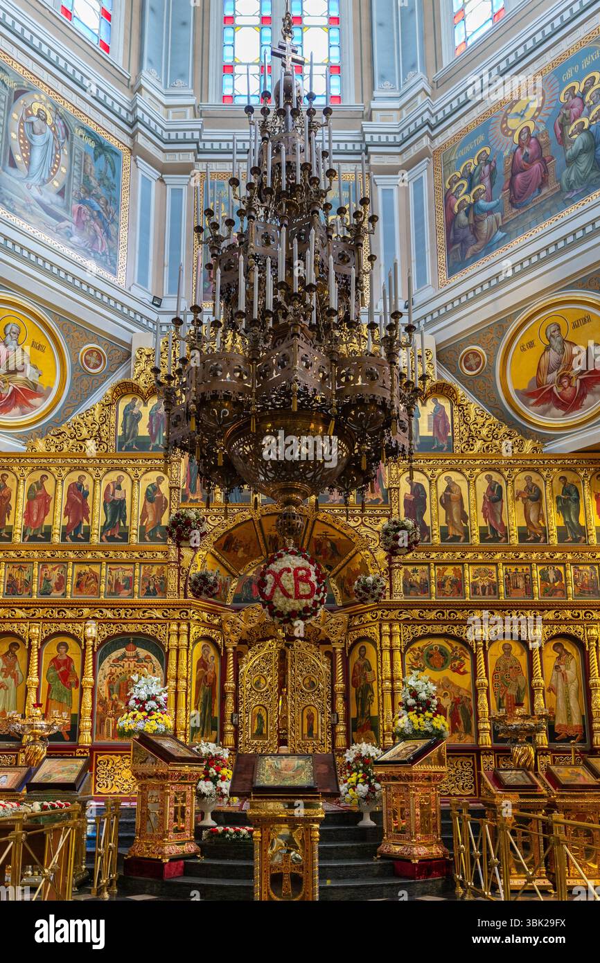 Almaty, Kazakhstan - April 25 2025: Interior view of the highly ornated ...