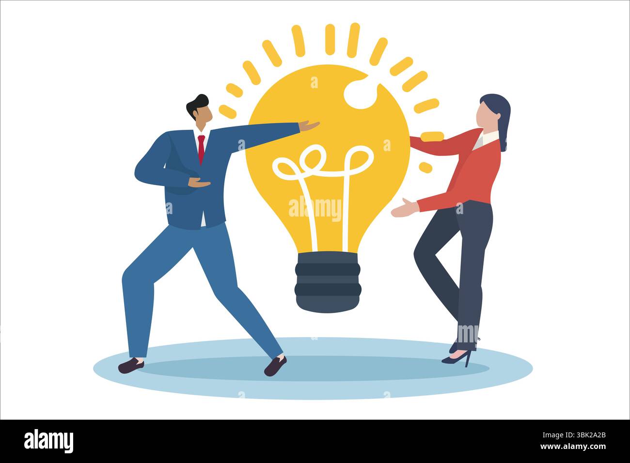 Business idea sharing represented with light bulb and teamwork. Vector ...