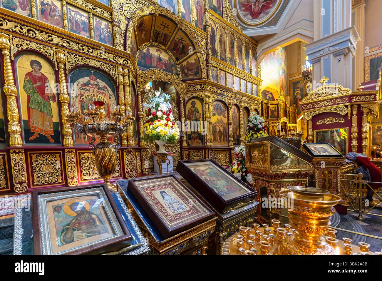 Almaty, Kazakhstan - April 25 2025: Interior view of the altar in the ...