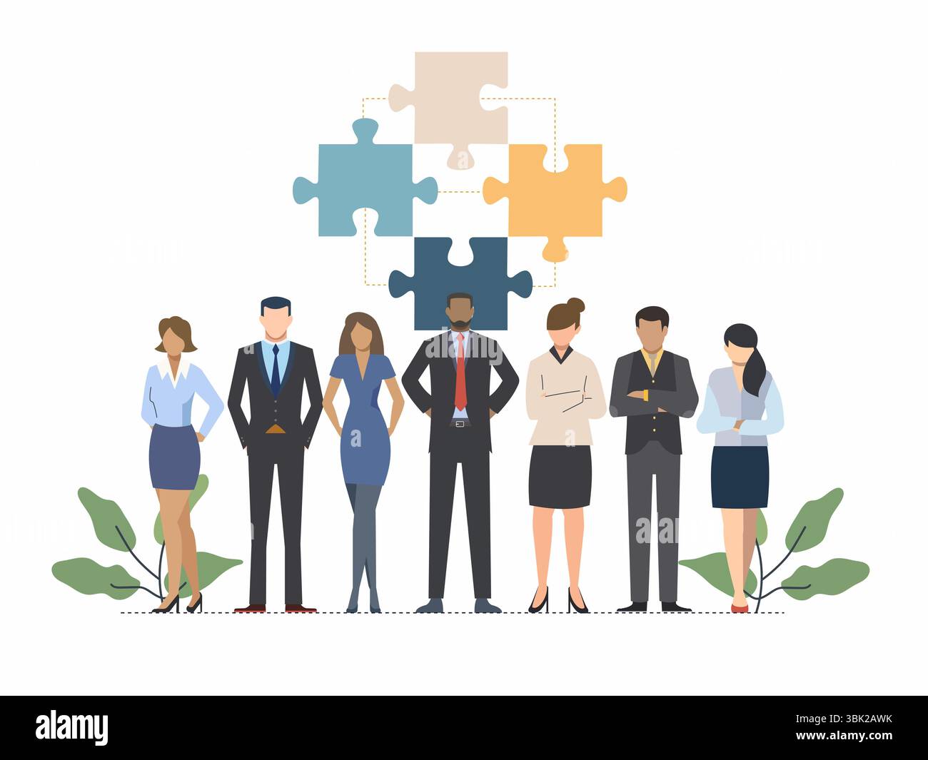 Team collaboration concept with diverse professionals and puzzle pieces ...