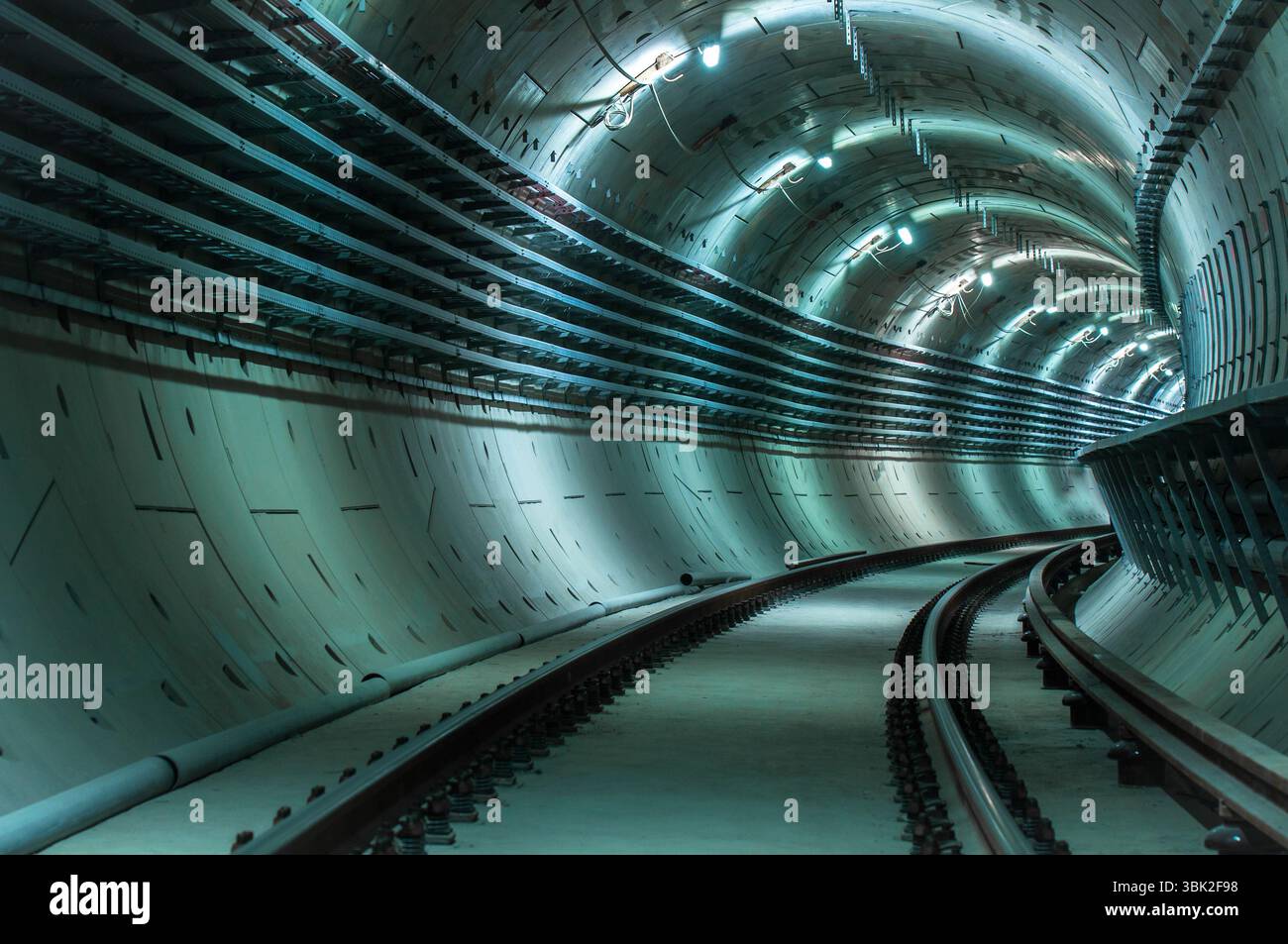 Underground tunnel with blue lights angle shot Stock Photo - Alamy