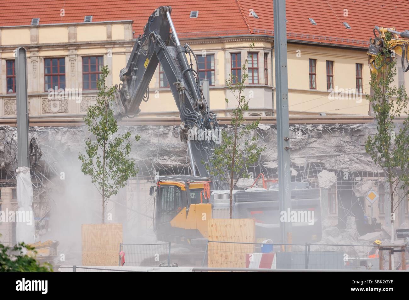 Close-up view of crumbling bridge structure demolition in Magdeburg ...