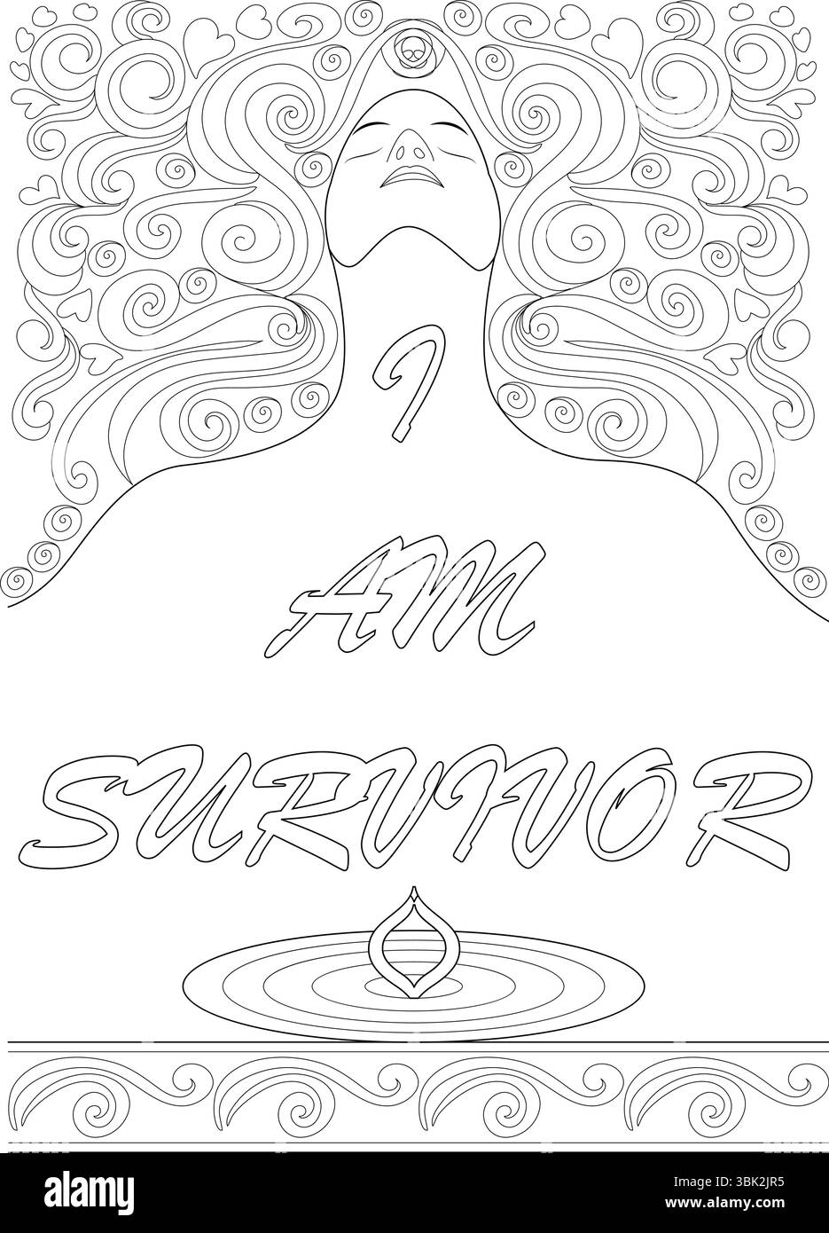 Black and white line art illustration for coloring, featuring a figure ...