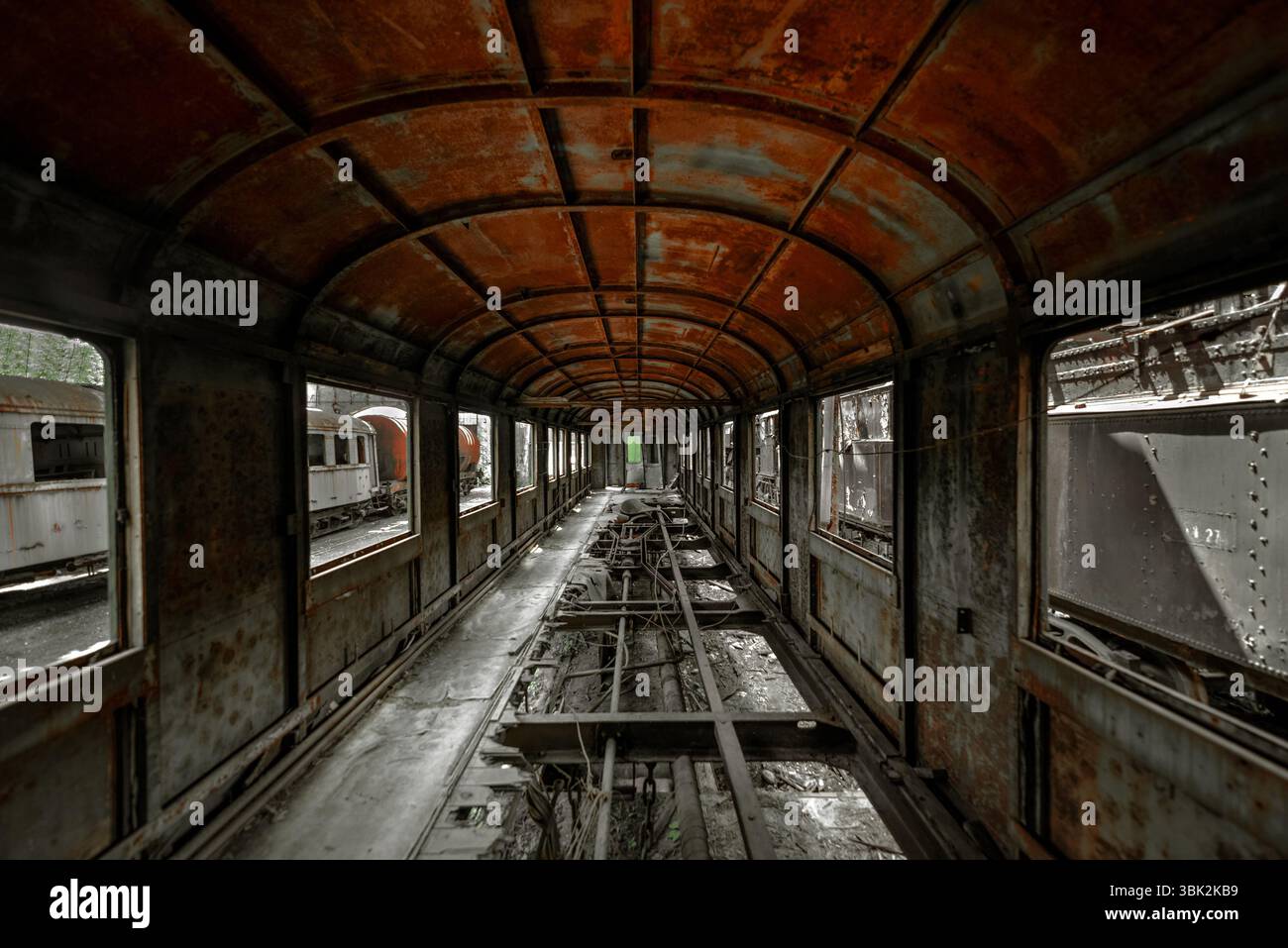 Messy vehicle interior of a train carriage angle shot Stock Photo - Alamy