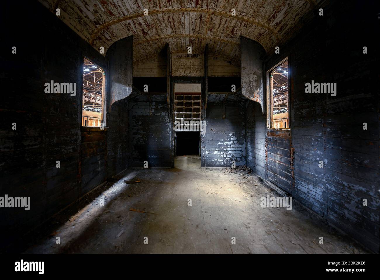 Messy vehicle interior of a train carriage angle shot Stock Photo - Alamy