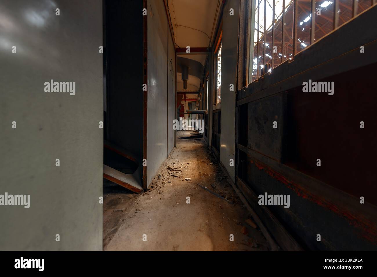 Messy vehicle interior of a train carriage angle shot Stock Photo - Alamy