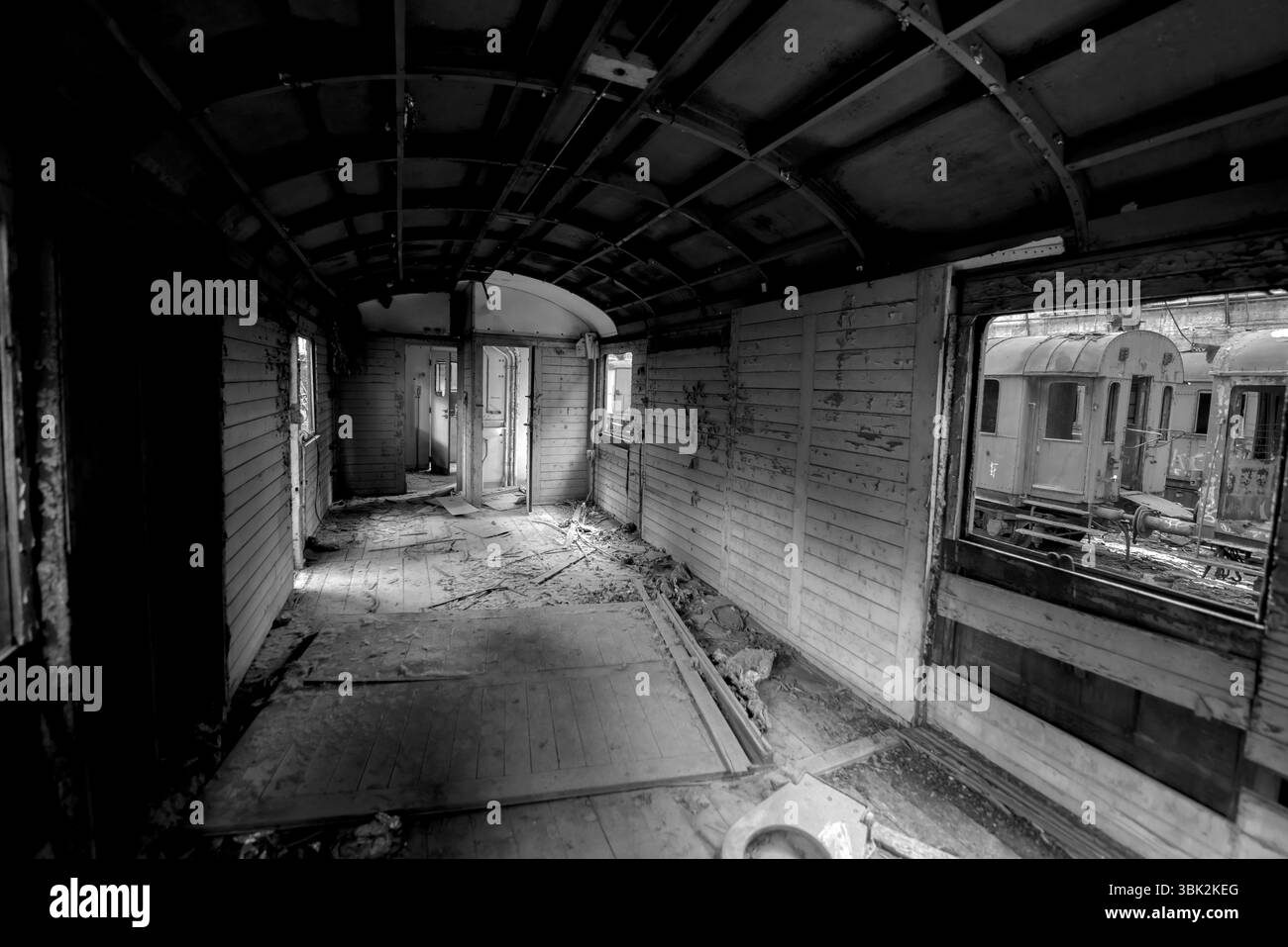 Messy vehicle interior of a train carriage angle shot Stock Photo - Alamy