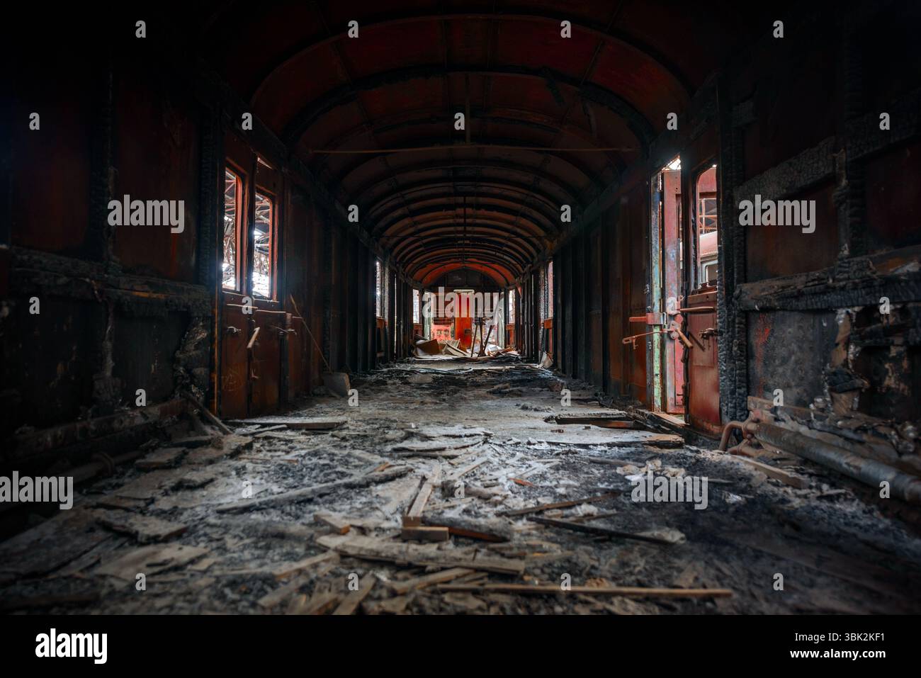 Messy vehicle interior of a train carriage angle shot Stock Photo - Alamy