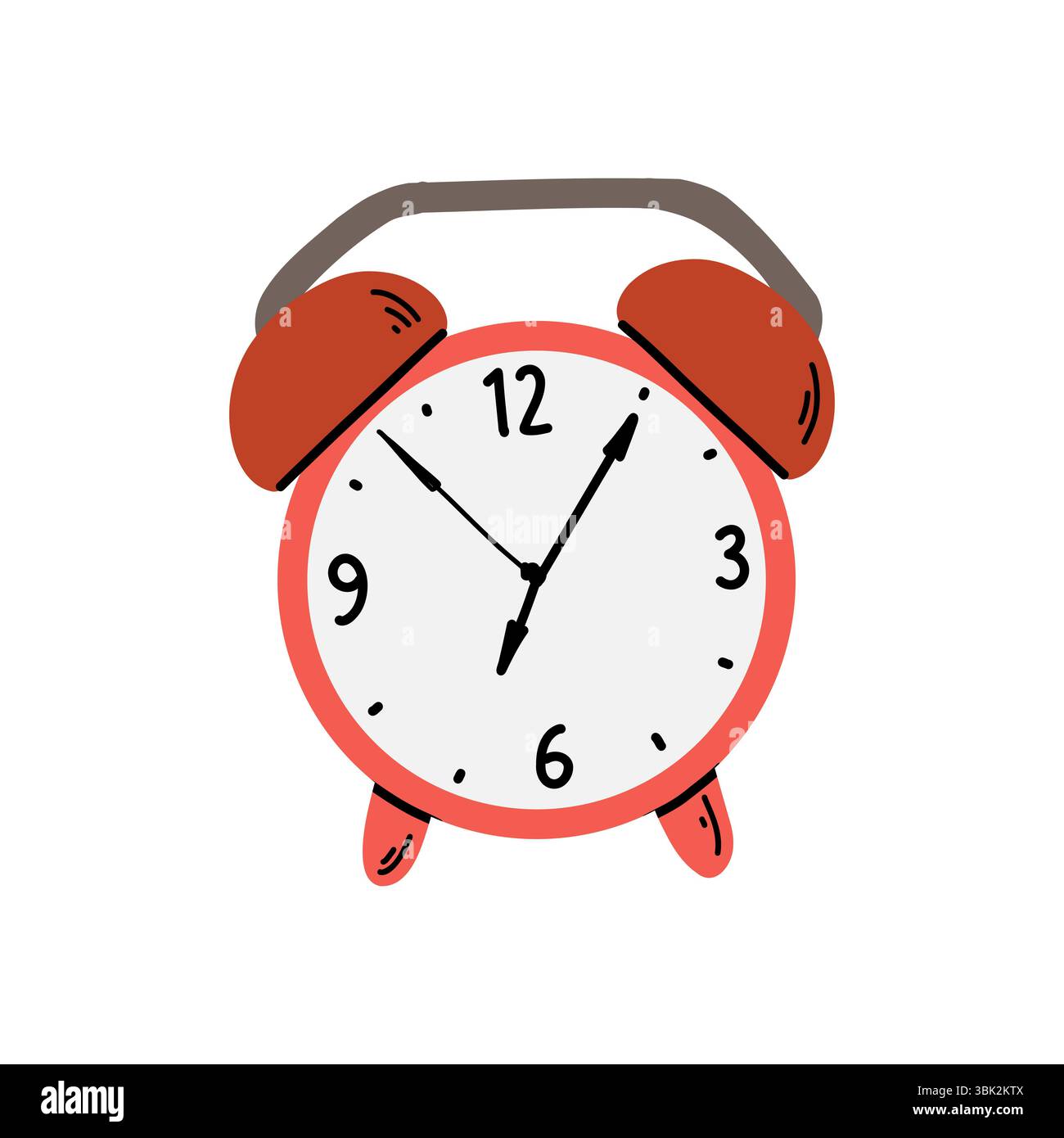 Flat vector illustration of a hand drawn retro style alarm clock with ...