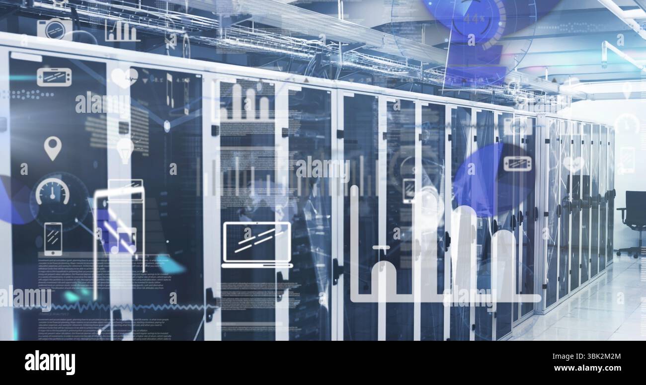 Showcasing server racks revealing blinking LEDs and cables in data ...