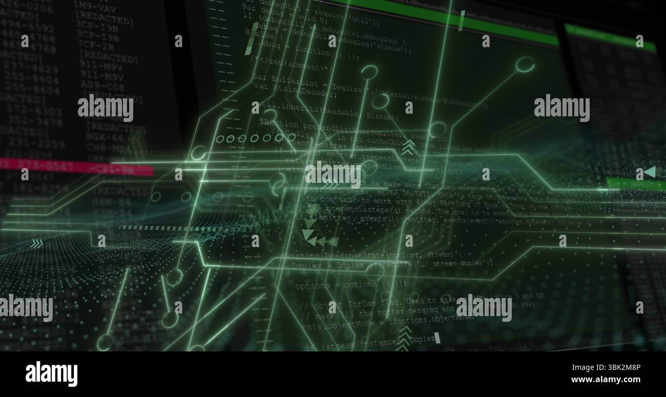 Displaying green circuit network overlay in cyber interface with data ...