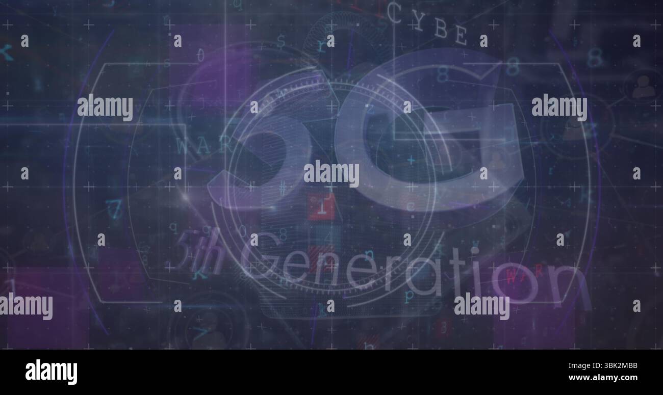 Displaying 5G Generation graphic over interface showing circular HUD ...