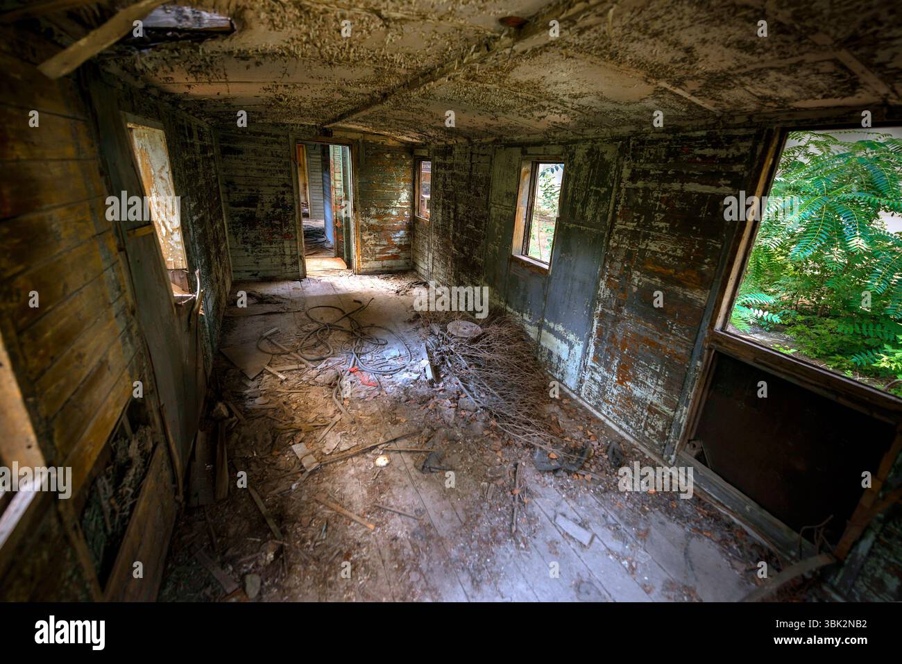 Messy vehicle interior of a train carriage angle shot hi-res stock ...