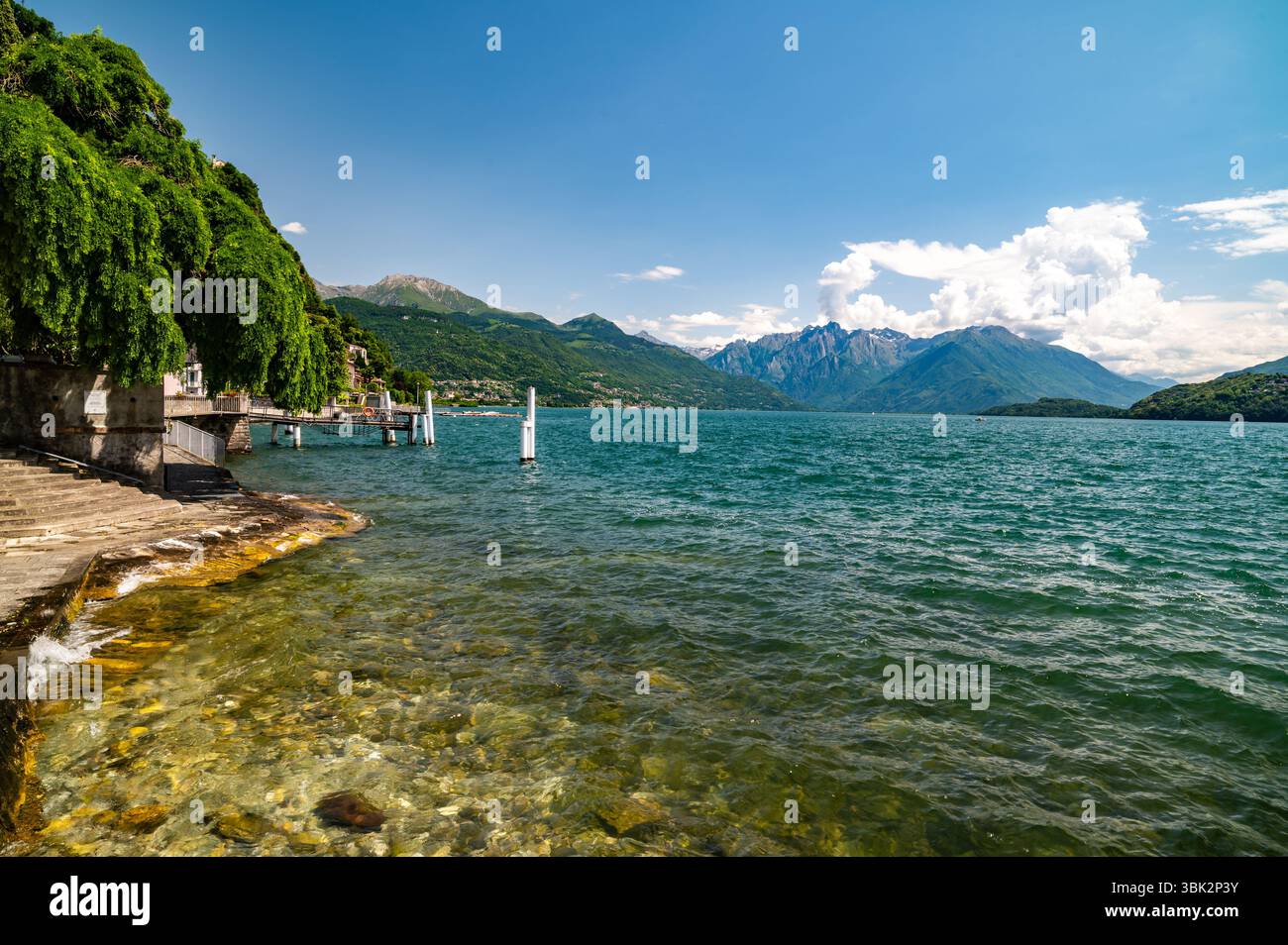 View of Lake Como, looking north, from Musso, with the Alps, villages ...