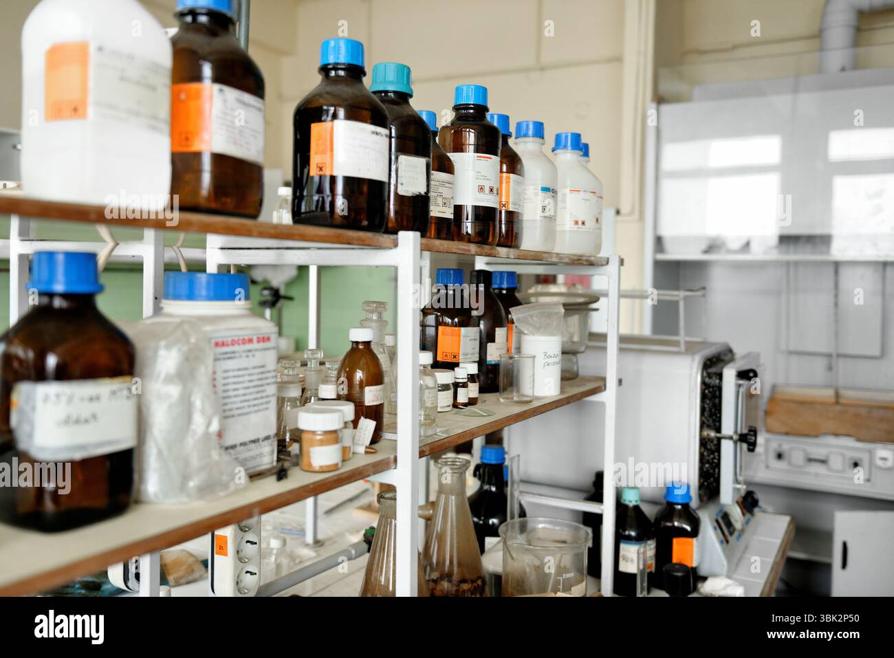 Photo of an old laboratory with a lot of bottles and dirt Stock Photo ...