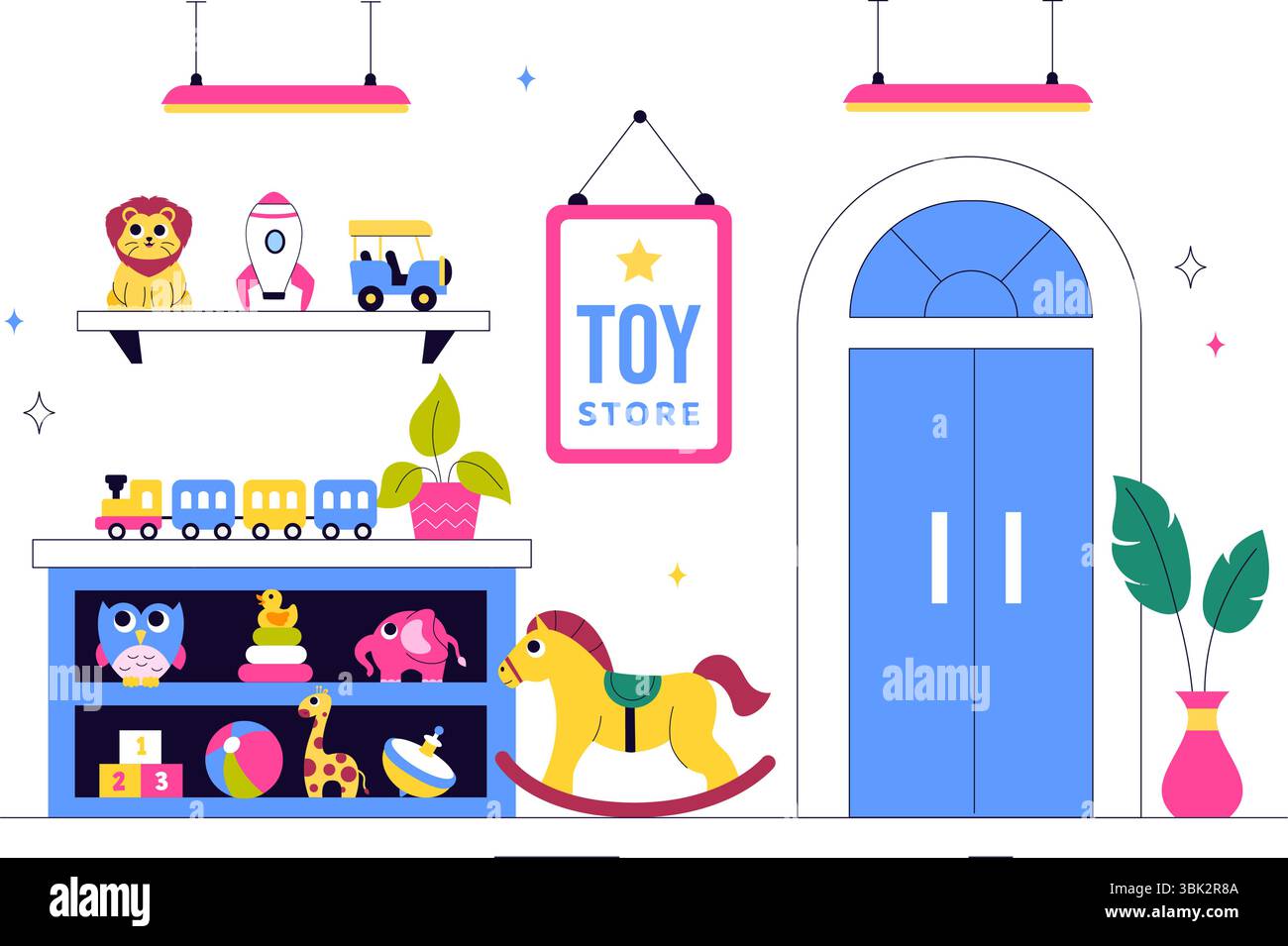 Toy Store Vector Illustration Featuring Different Types of Toys Such as ...