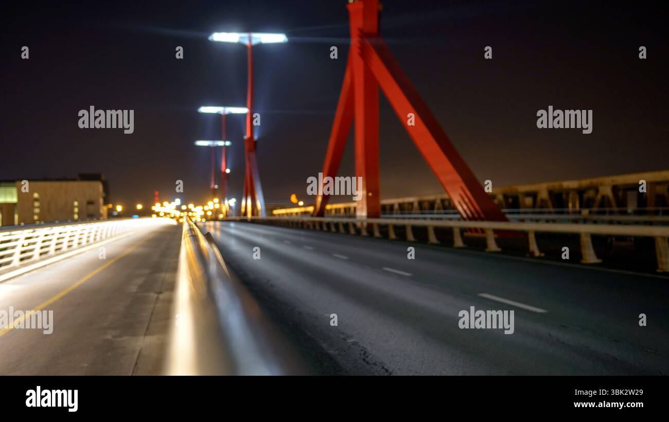 Empty bridge at night with lights photo Stock Photo - Alamy