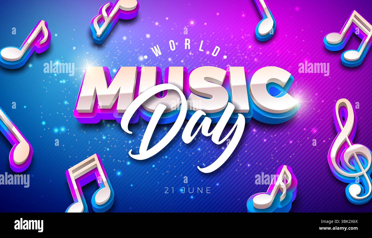 World Music Day Banner Illustration with 3d Musical Notes and ...