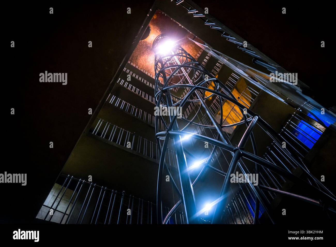 Clock tower interior with elevator angle shot Stock Photo - Alamy