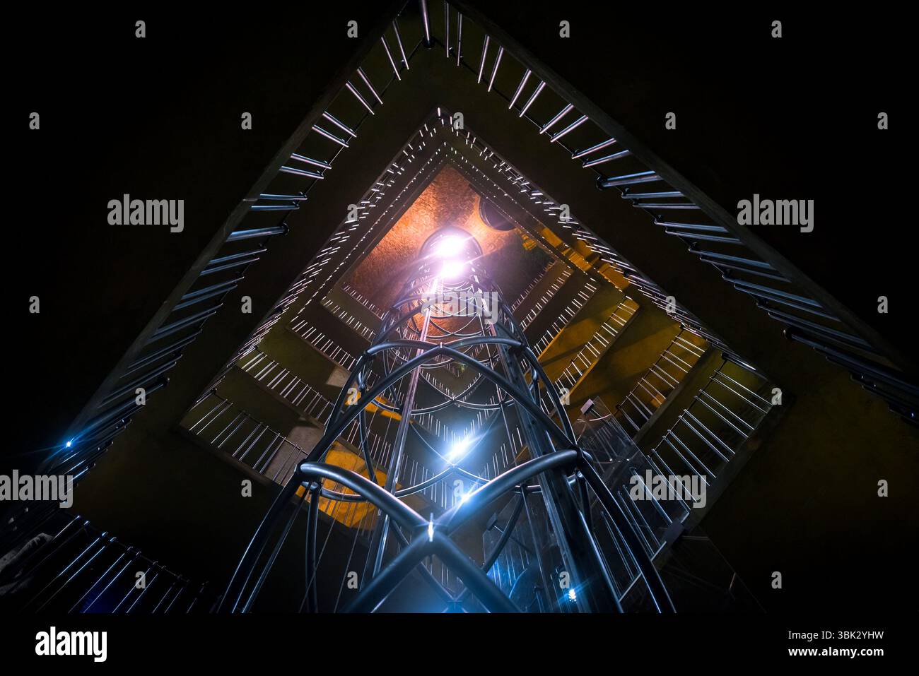 Clock tower interior with elevator angle shot Stock Photo - Alamy