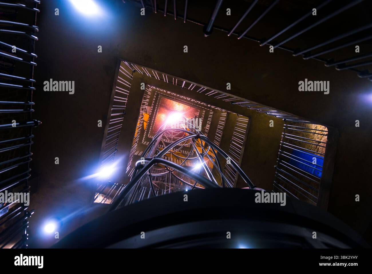 Clock tower interior with elevator angle shot Stock Photo - Alamy
