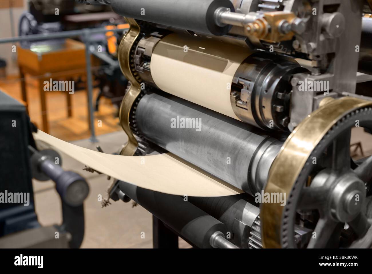 Old fashioned Press printing machine closeup indoors Stock Photo - Alamy