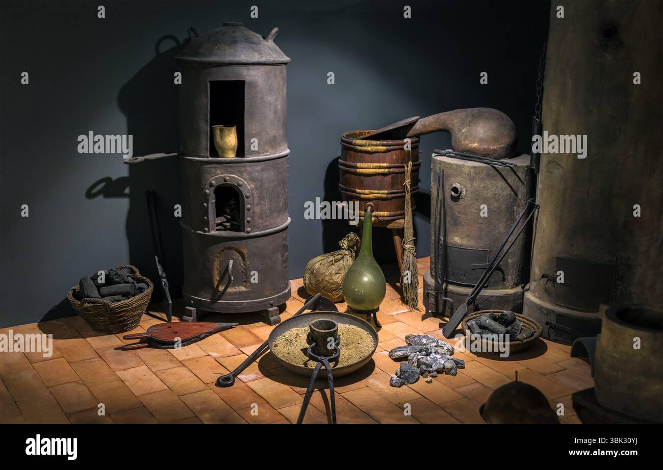 An Old fashioned aged blacksmith workshop interior Stock Photo - Alamy