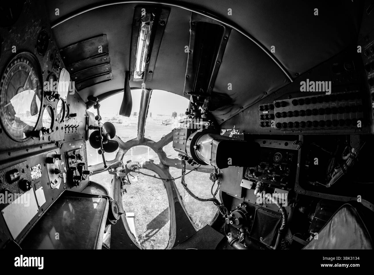Interior of an old aircraft with control panel closeup Stock Photo - Alamy