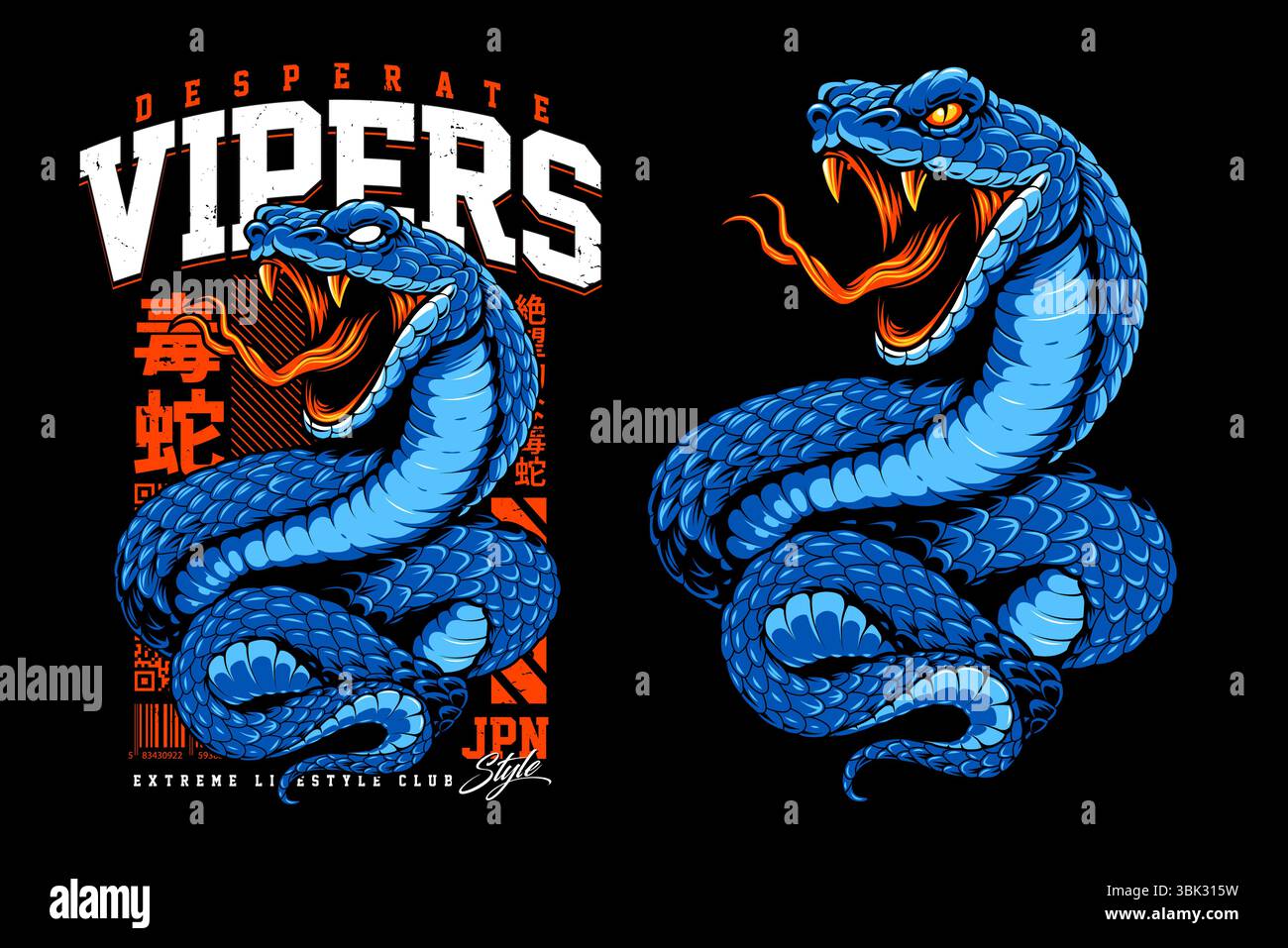 Vector t shirt print design with viper snake mascot. Coiled up fierce ...