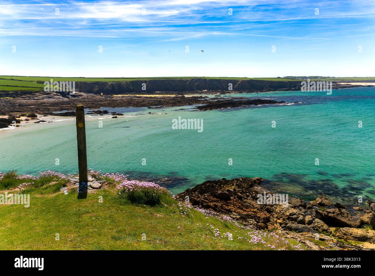 Colourful Summer Cornish Coastal View Looking South Across Trevone Bay ...