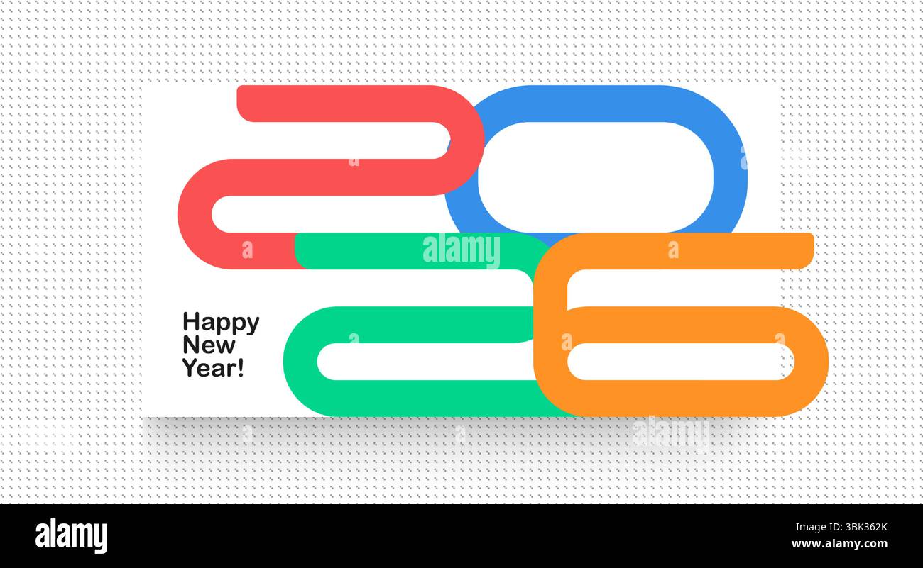 Happy New Year 2026 Greeting with Modern Geometric Typography in Bright ...