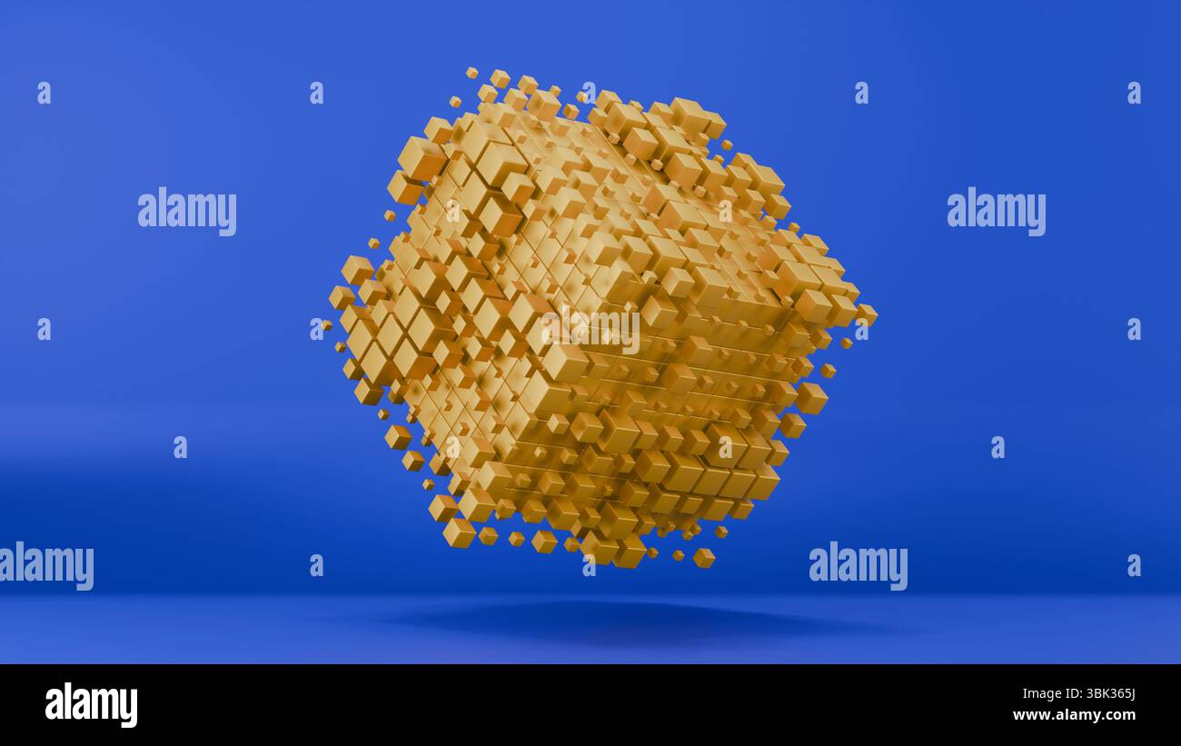 Abstract Vibrant Yellow Cubes Animation on Blue Backdrop Stock Photo ...