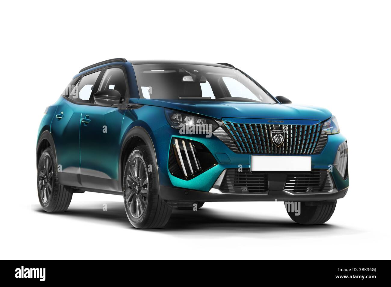 Izmir, Turkey - May 14 2025: Blue-green 2024 Peugeot 2008 GT right ...