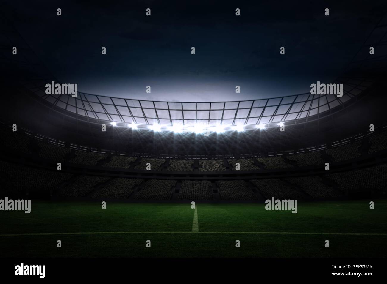 Pro football stadium is glowing by floodlights in flat design showing ...