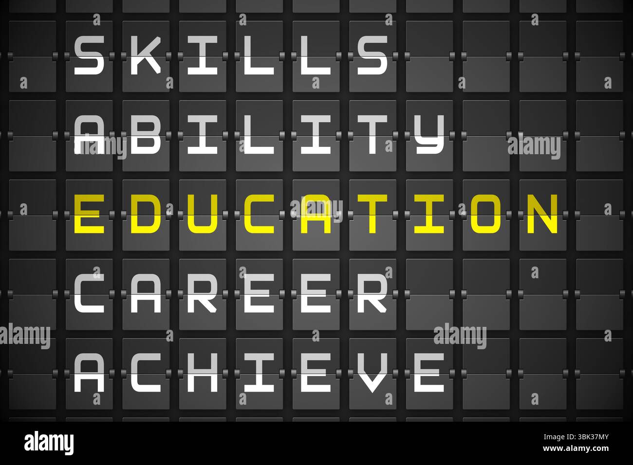 Flat style split-flap board displaying yellow EDUCATION amid white ...