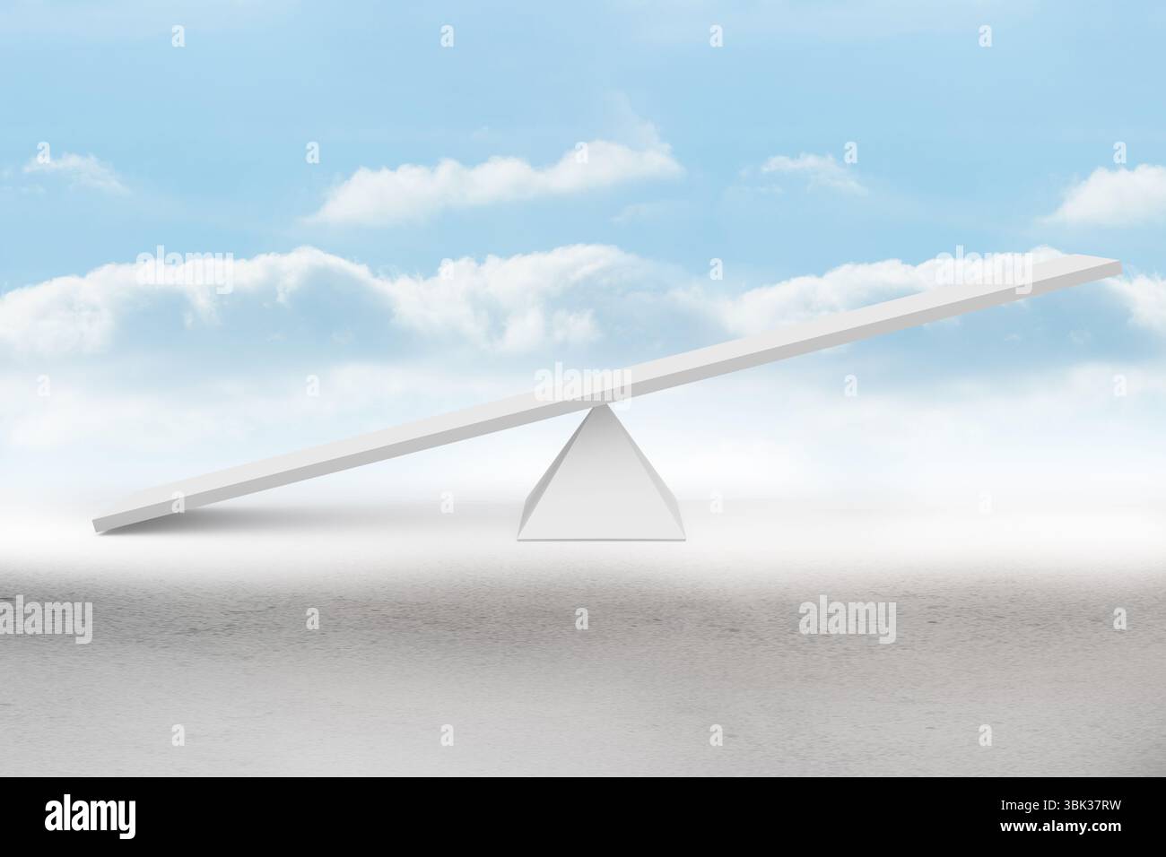 White seesaw plank is balancing on triangular fulcrum in flat design ...