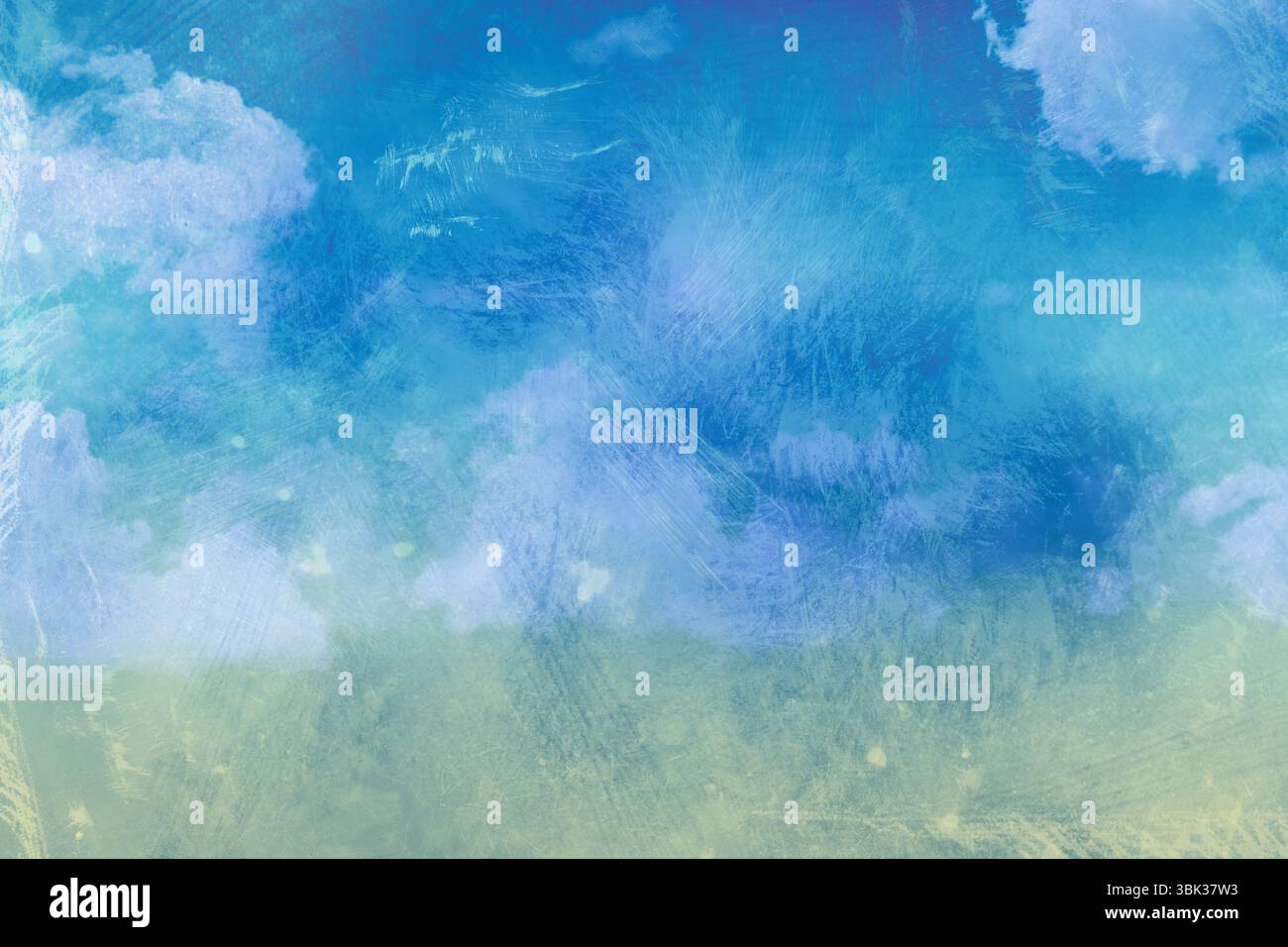 Abstract horizon painting showing textured sky with clouds and sandy ...