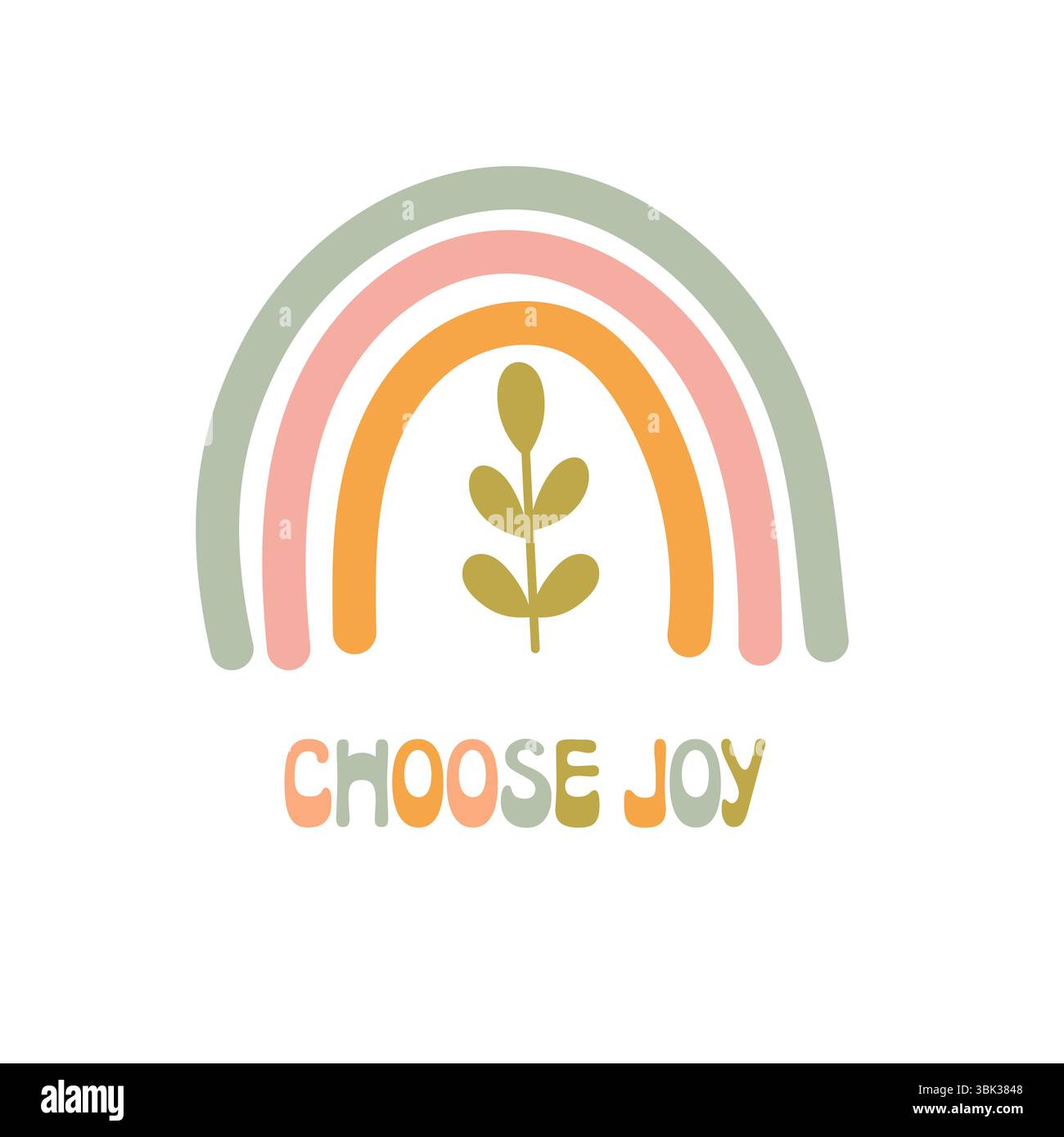 Cute boho rainbow in pastel tones with a leafy branch and motivational ...