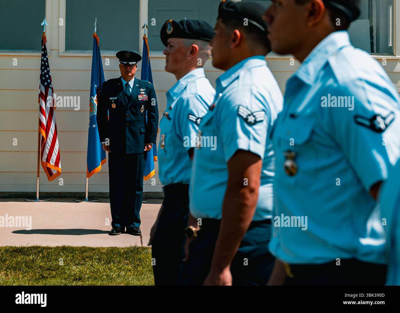 90th Security Forces Group Airmen march in formation during the pass in ...