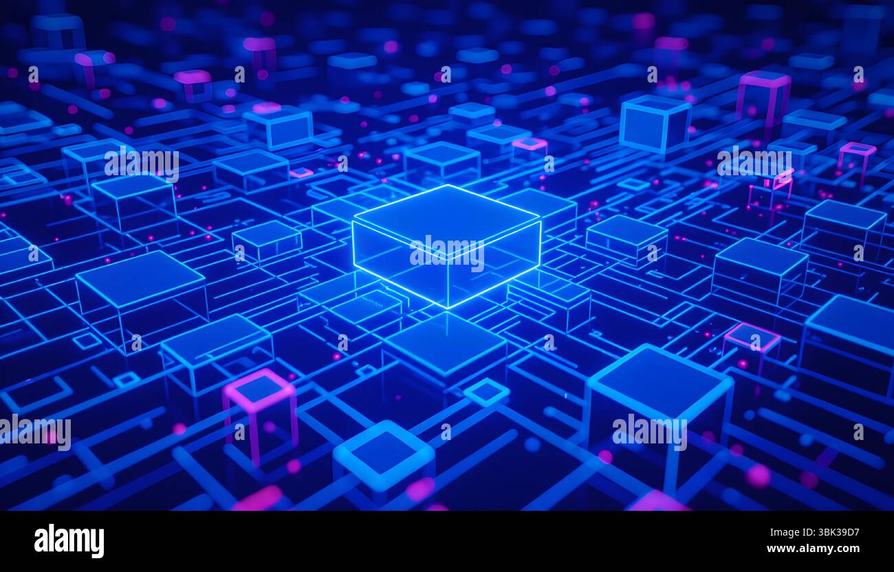 blue technology background , Digital Network Grid, Cyberpunk Data Flow, 3D Wireframe Structure ...