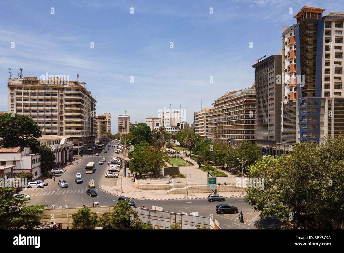 Aerial view of Independence Square in the Plateau district of Dakar ...