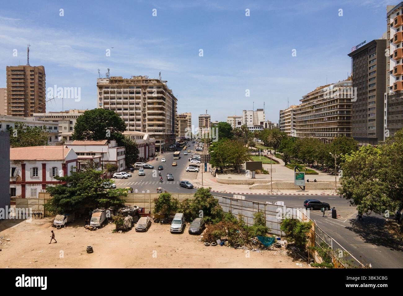 Aerial view of Independence Square in the Plateau district of Dakar ...