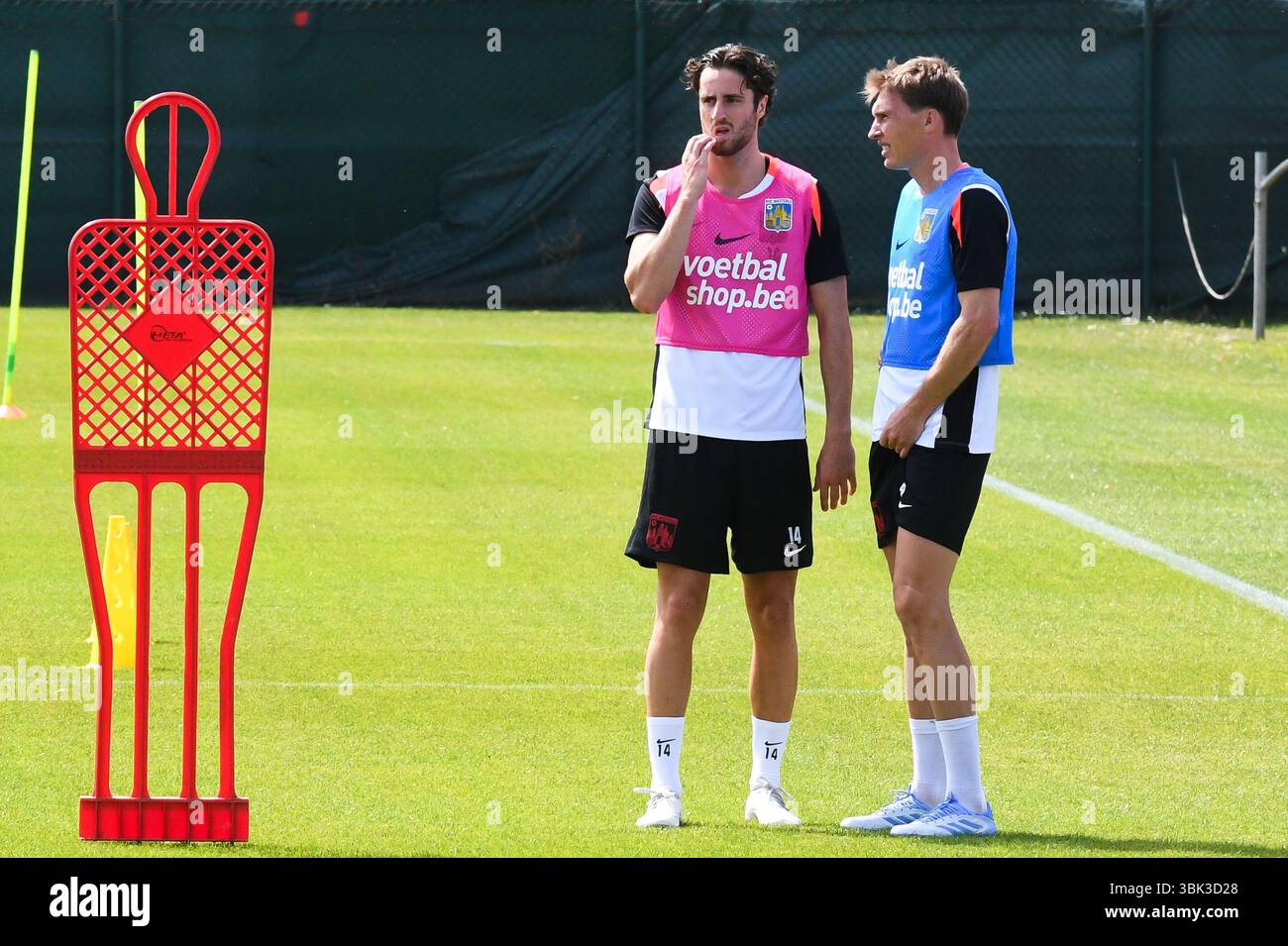 Westerlo's Kyan Vaesen and Westerlo's Sergiy Sydorchuk pictured during a training session of ...